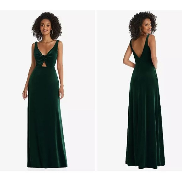 Lovely | Dresses | Lovely Green Velvet Gown Twist Front Cutout Maxi ...